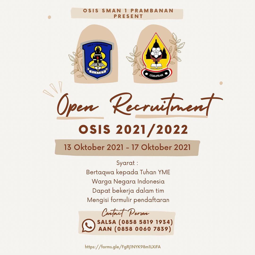 SMAN 1 Prambanan Klaten | RECRUITMENT PENGURUS OSIS PERIODE 2021/2022